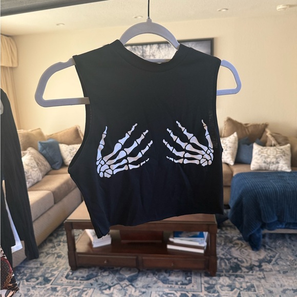 Tops | Skeleton Hand Black Crop Top | Poshmark